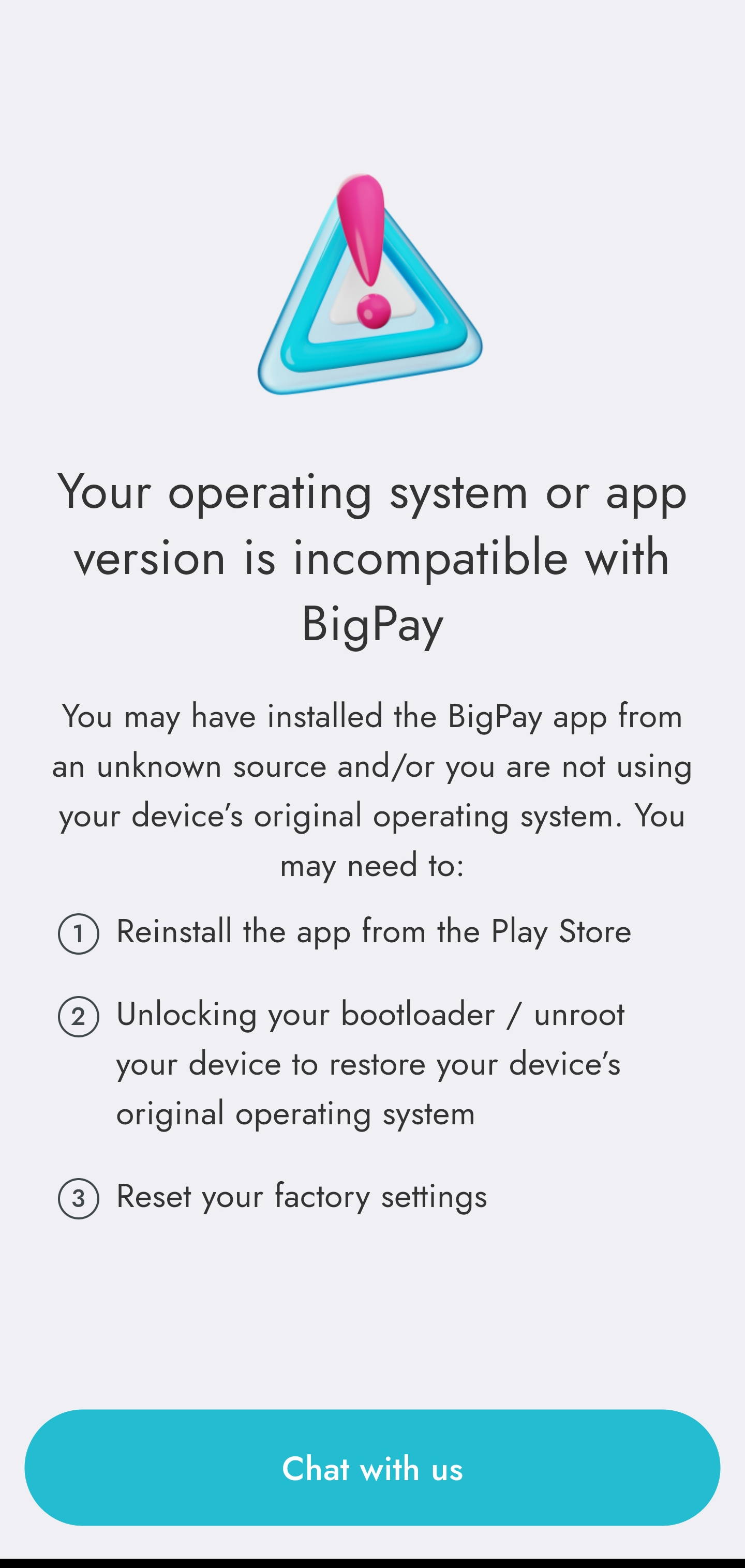 I've got the message while logging in "Your operation system or app version is incompatible with ...